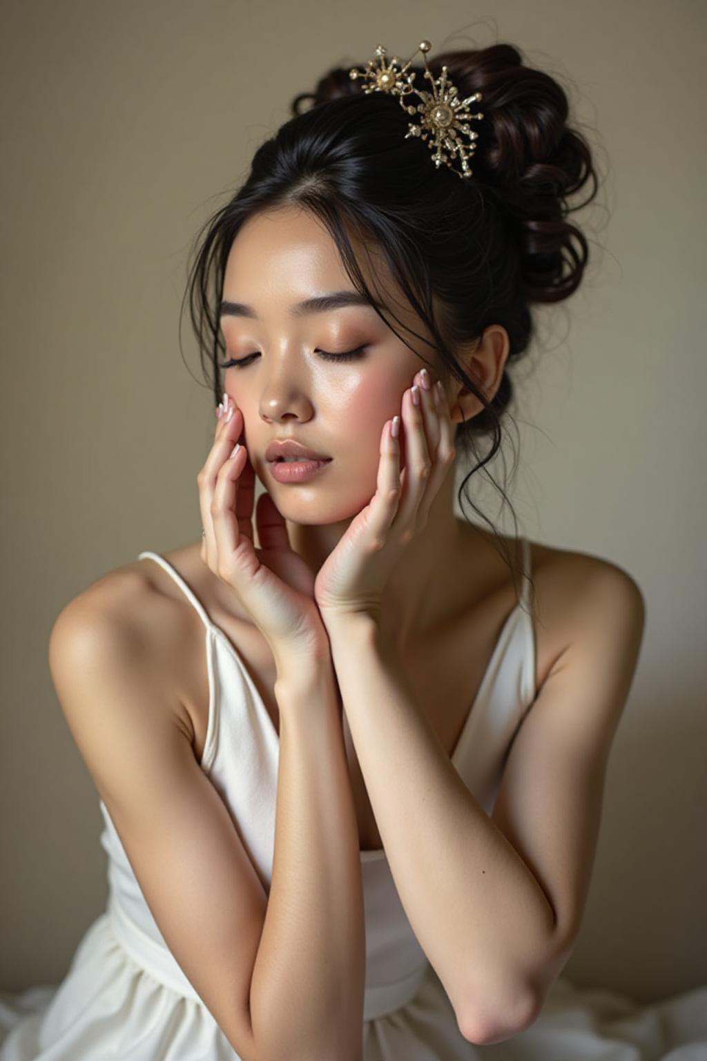 Serene Artistic Pose with Elegant Hairstyle